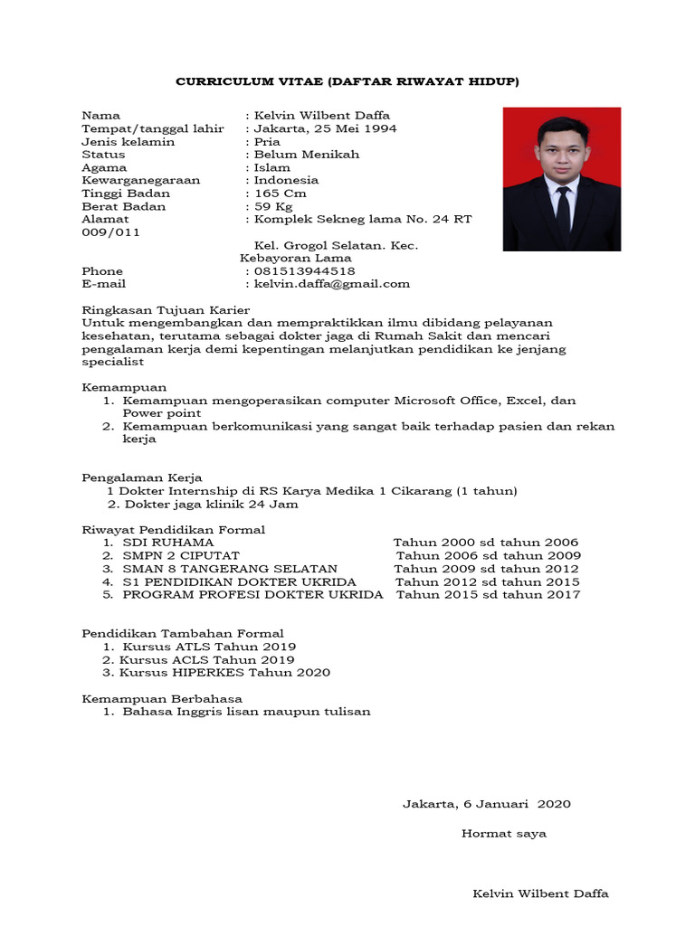 CV Kelvin WIlbent Daffa. | PDF | Kesehatan Holistik | Gaya Hidup