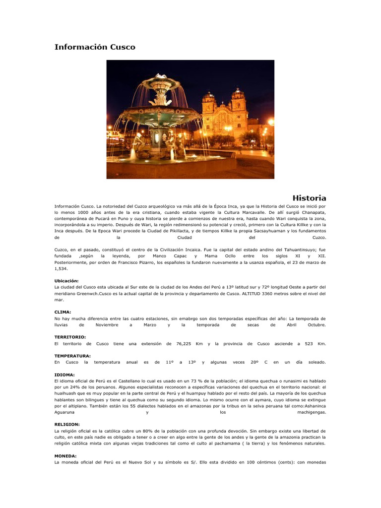Cusco en La Epoca Inca | PDF | Imperio Inca | Perú