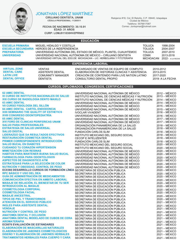 CV Jonathan López | PDF | México | Masaje
