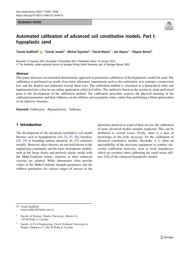 Automated Calibration of Advanced Soil Constitutive Models. Part I: Hypoplastic Sand | PDF ...