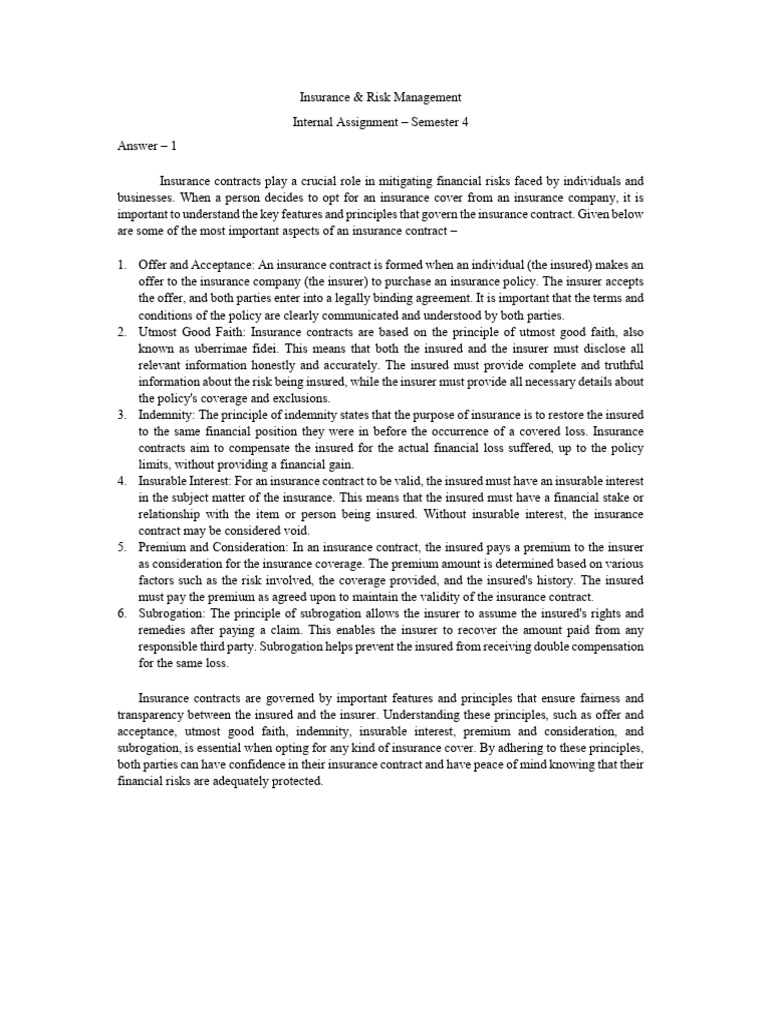 Key Principles of Insurance Contracts | PDF | Insurance | Risk