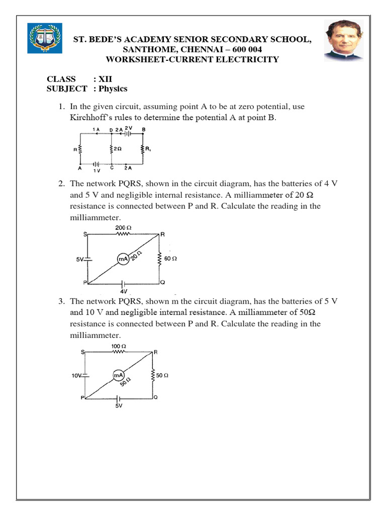 Current Electricity Worksheet XII | PDF | Teaching Methods & Materials ...