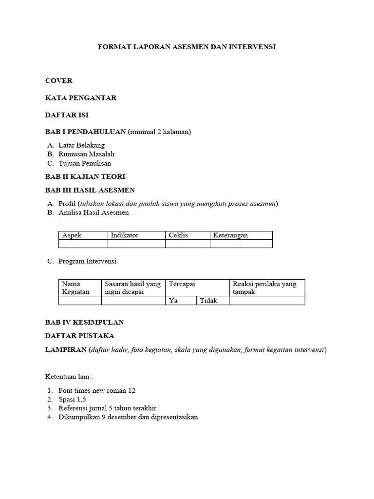 Format Laporan Asesmen Dan Intervensi | PDF
