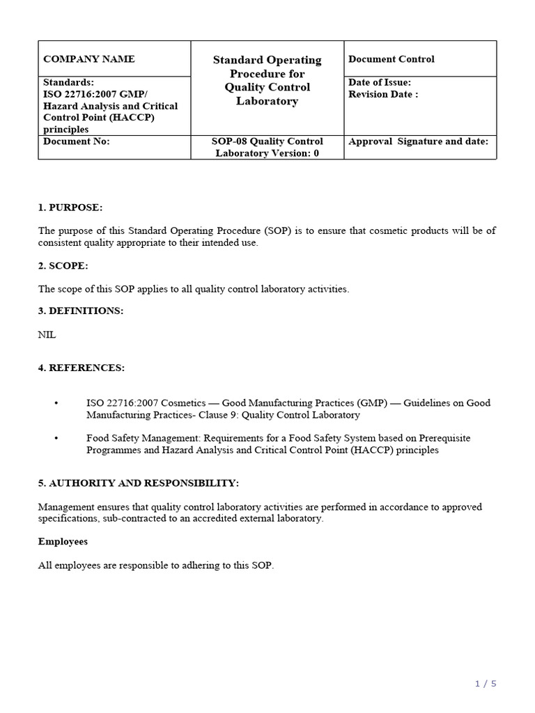 SOP for GMP Quality Control Laboratory | PDF | Hazard Analysis And ...