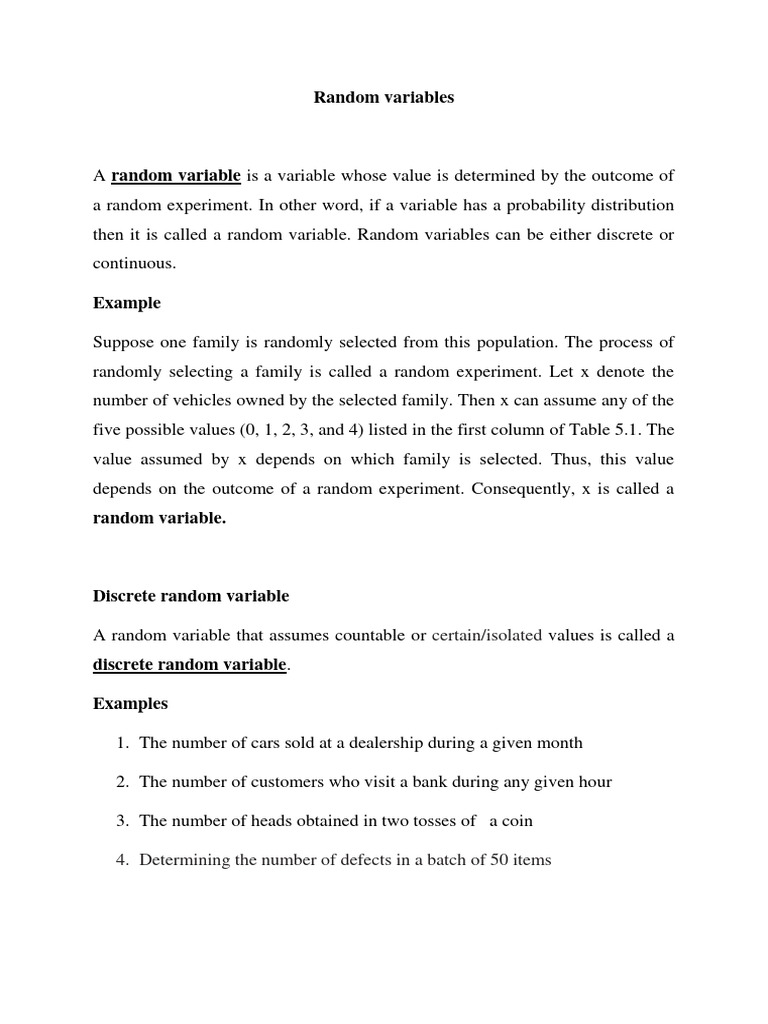 Lecture On Random Variables Statistics | PDF | Probability Distribution | Random Variable