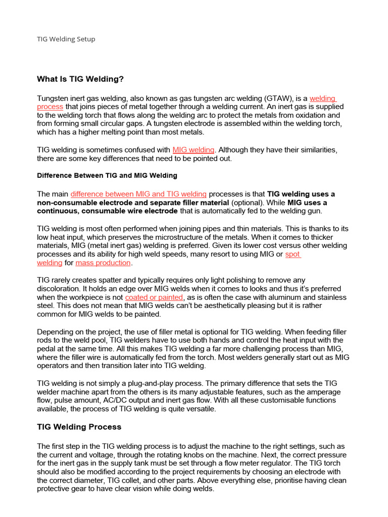 Tig Welding Setup Pdf Fracture Construction