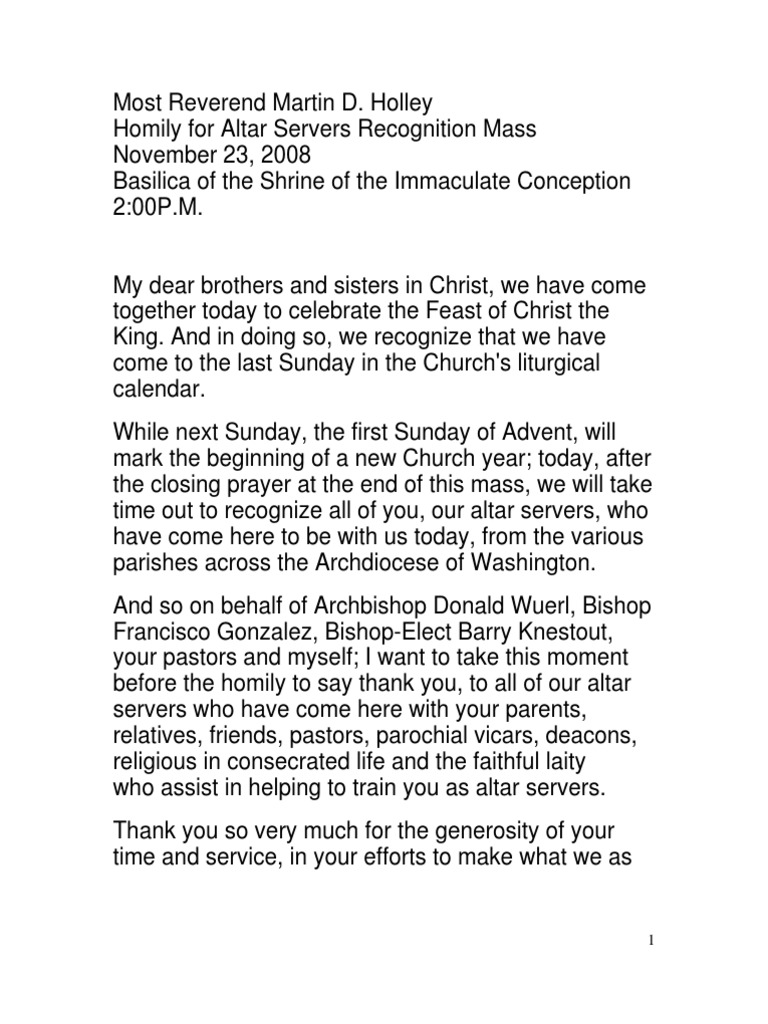 Homily for Altar Servers Recognition | PDF | Altar | Mass (Liturgy)