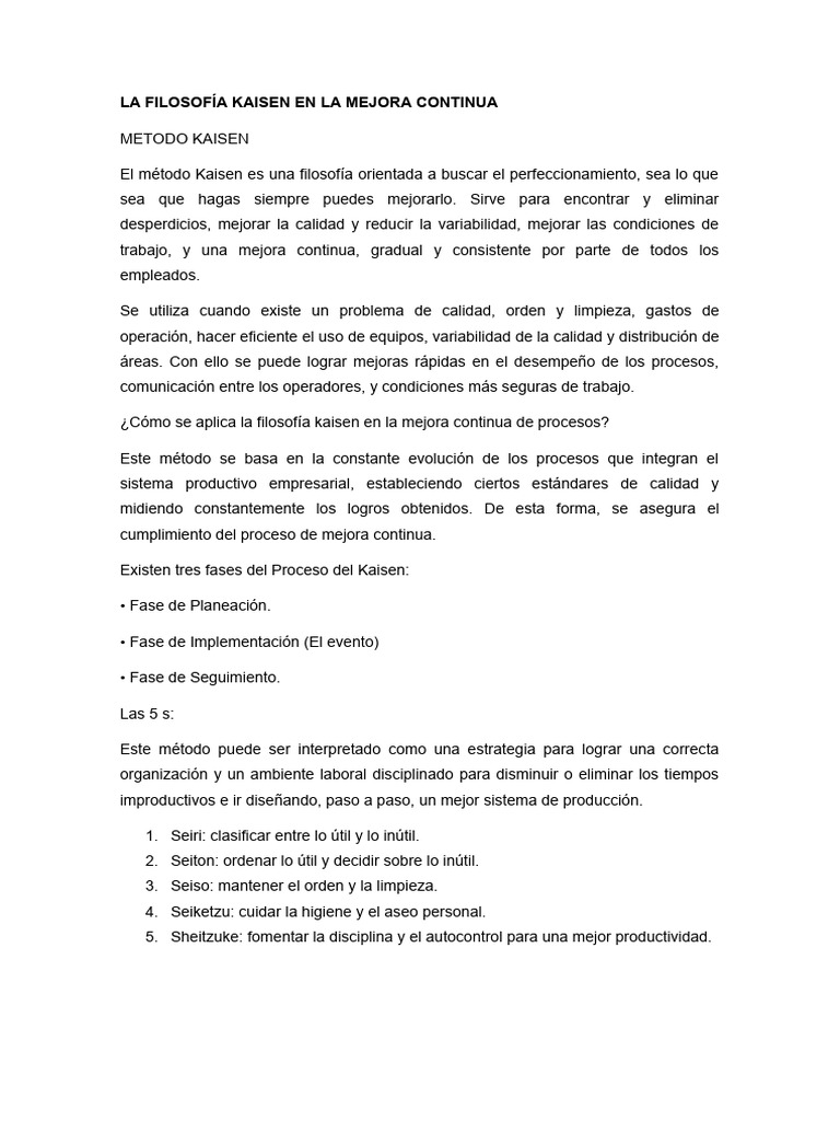 Filosofía Kaizen: Mejora Continua Efectiva | PDF | Crecimiento personal ...