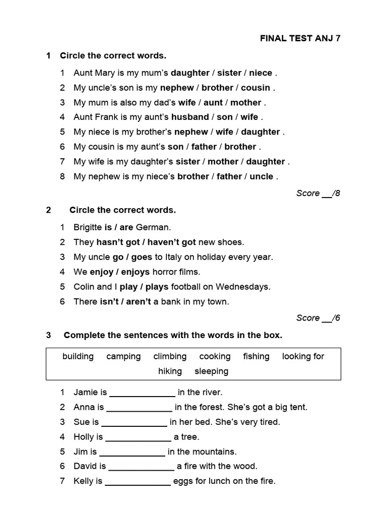 English Language Final Test for ANJ 7 | PDF | Language Arts & Discipline