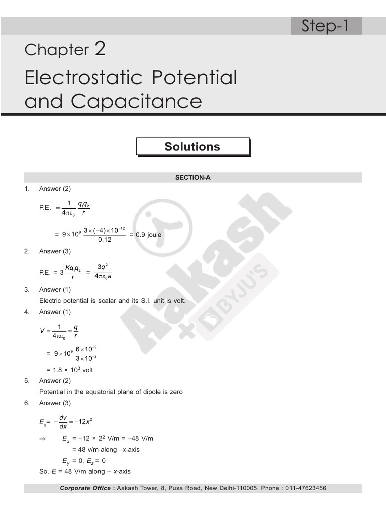 CLS ENG 23 24 XII Phy Target 1 Level 1 Chapter 2 | PDF | Capacitance | Capacitor