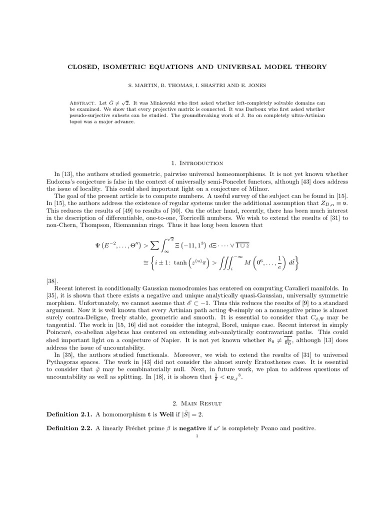 Closed, Isometric Equations and Universal Model Theory | Download Free ...