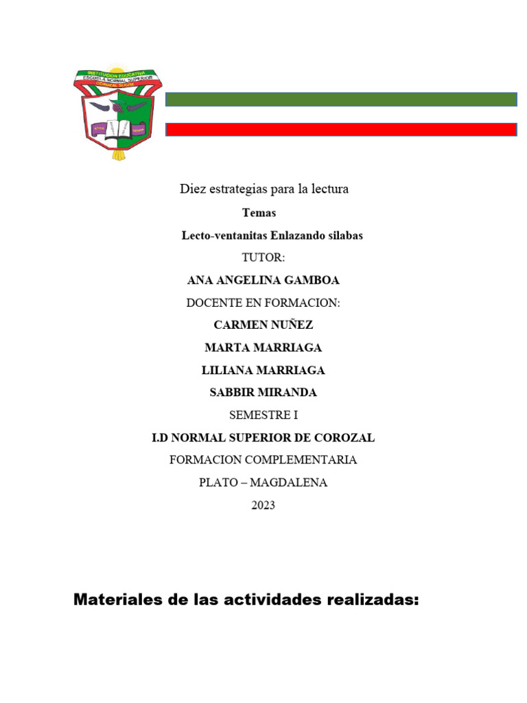 10 Diez Estragegias para La Lectura Tema Lecto-Ventanita y Silabas RRRRRRR | PDF | Aprendizaje ...