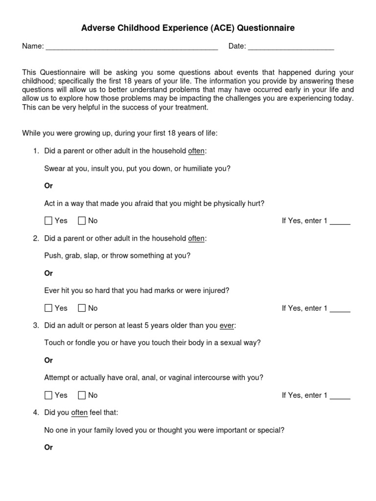 ACE Questionnaire for Childhood Trauma Assessment | PDF | Anal Sex ...