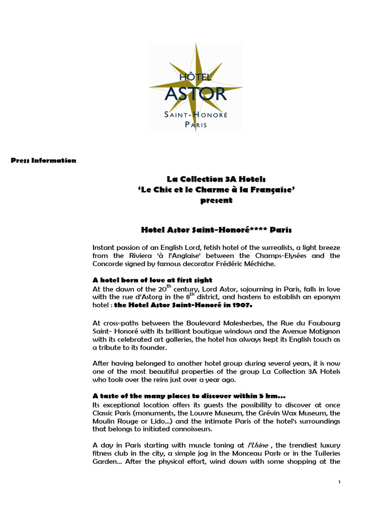 Astor ST Honore | PDF | Menu | Paris