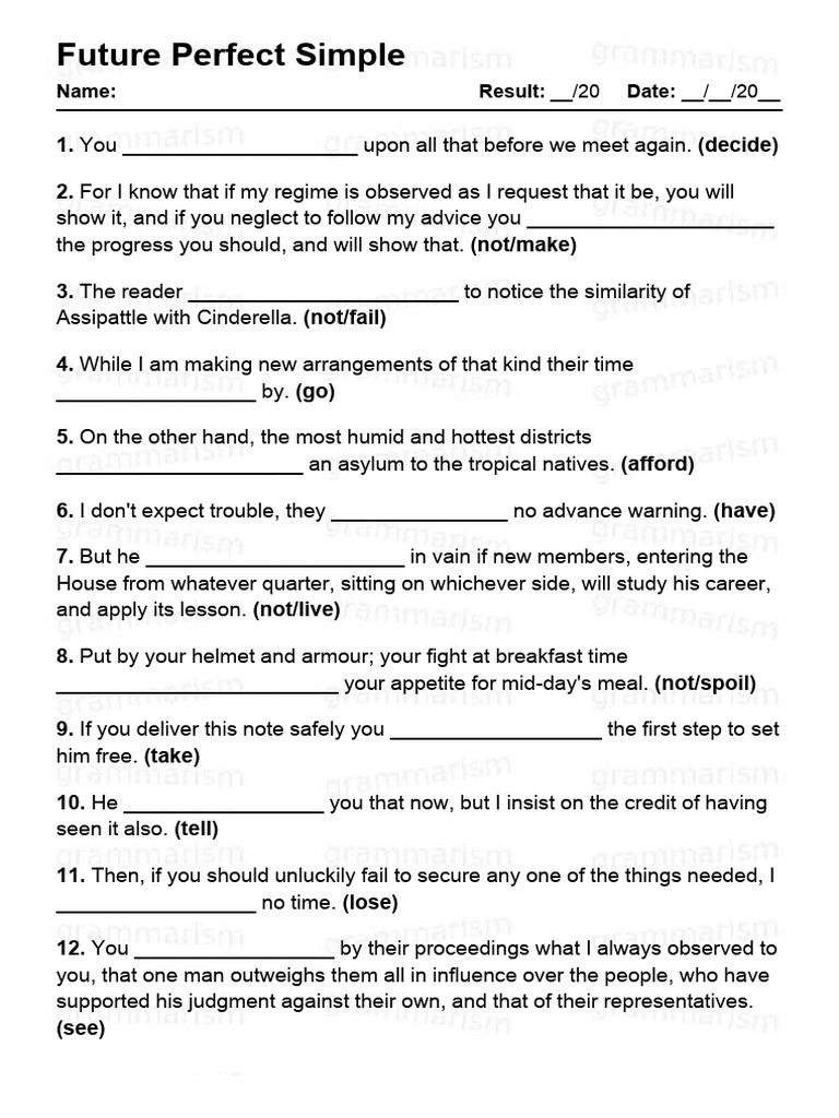 Grammarism Future Perfect Test 7 1984834 | PDF