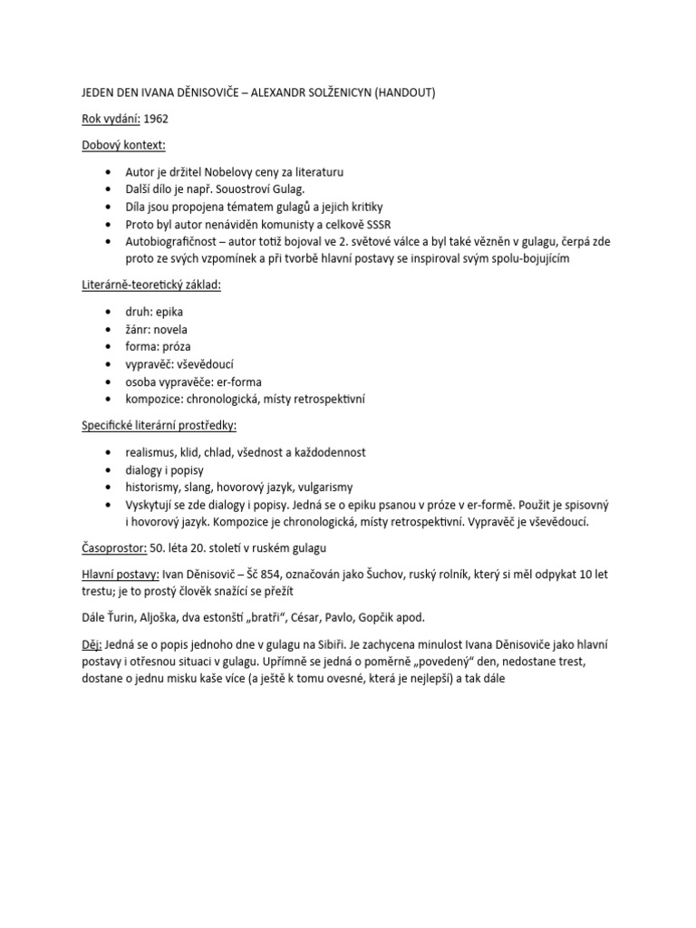 Jeden Den Ivana Děnisoviče | PDF