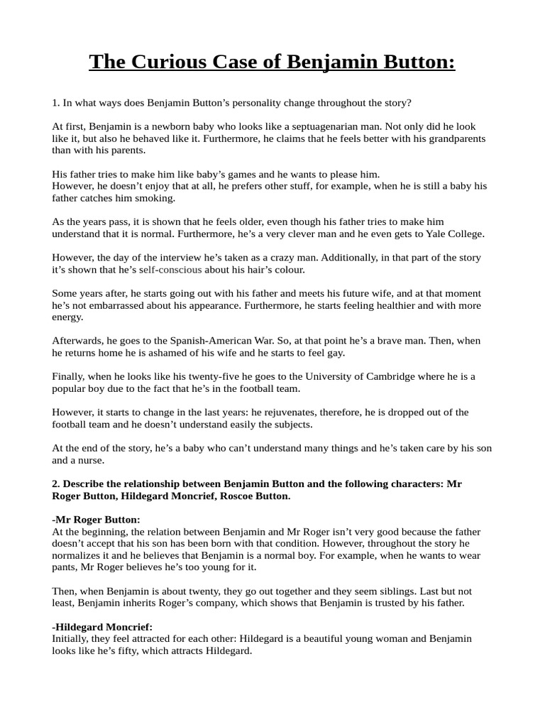 Exploring Benjamin Button's Life | PDF