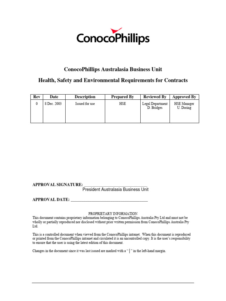 HSE Requirements for ConocoPhillips Contracts | PDF | Dangerous Goods ...