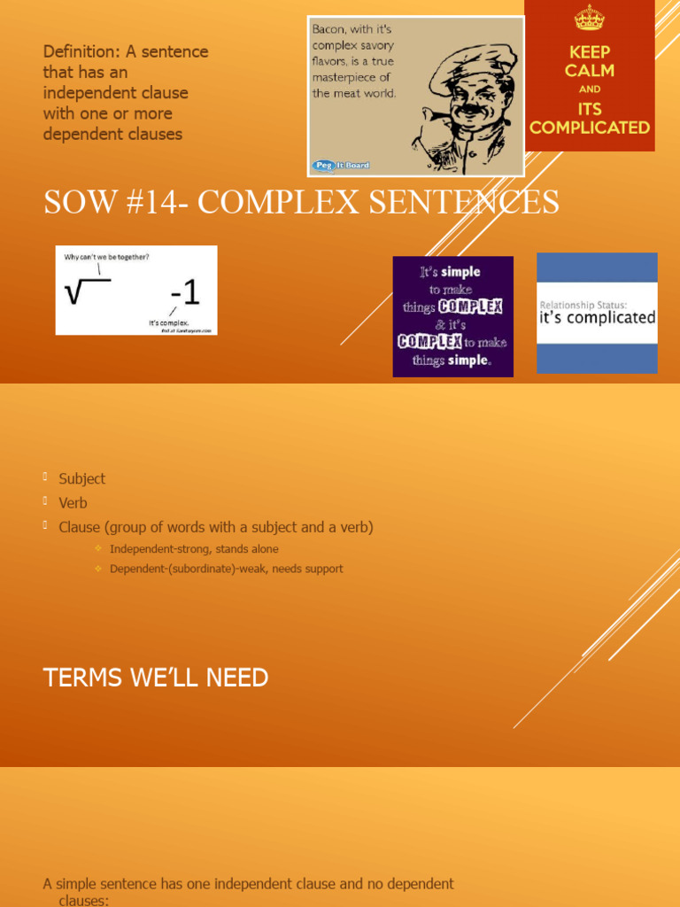 SoW 14 Complex Sentences KC 2015 | PDF | Language Mechanics | Grammar