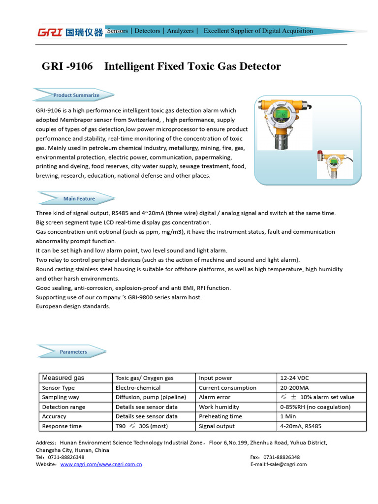 GRI-9106-E Intelligent Fixed Toxic Gas Detector | PDF | Sensor | Physical Sciences