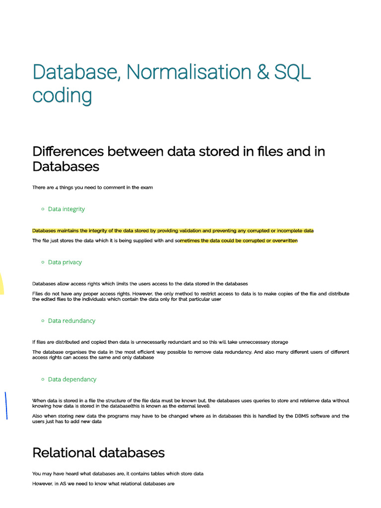 8 Databases Dbms Dba Normalisation Sql Coding Pdf Databases Data Model 1207
