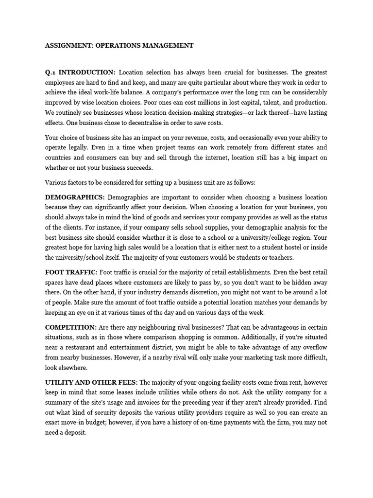 Assignment - Operations Management | PDF