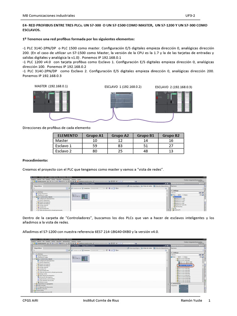 E4-EJERCICIO PROFIBUS - S7-300 - S7-1200 - v6 | PDF | Controlador lógico programable ...