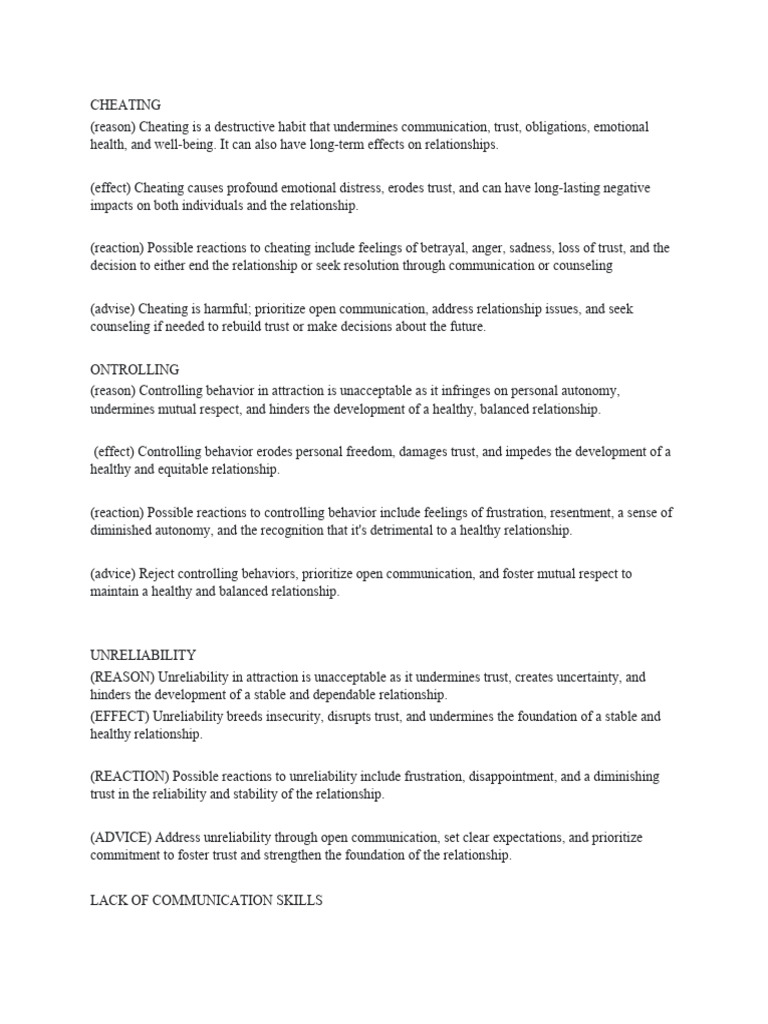 CHEATING Reason Cheating Is A Destructive Habit That Under | PDF | Infidelity | Communication