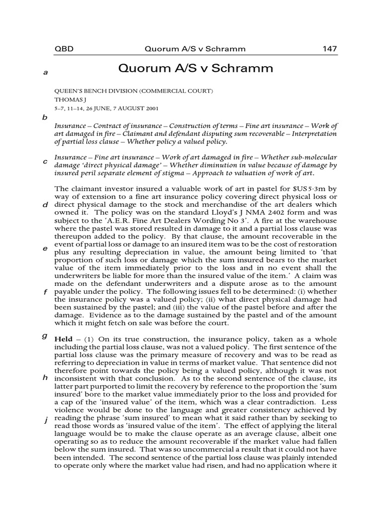 Quorum AS V Schramm (2002) 2 All ER (Comm) 147 | PDF | Insurance | Edgar Degas