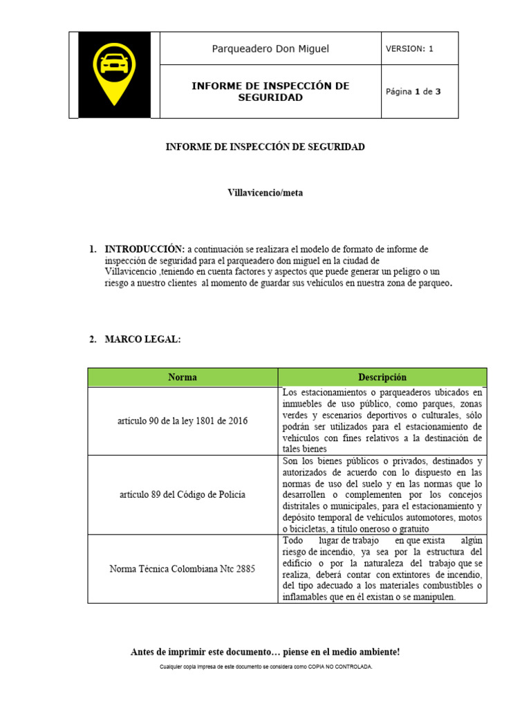 Modelo de Formato de Informe de Inspeccion de Seguridad | PDF