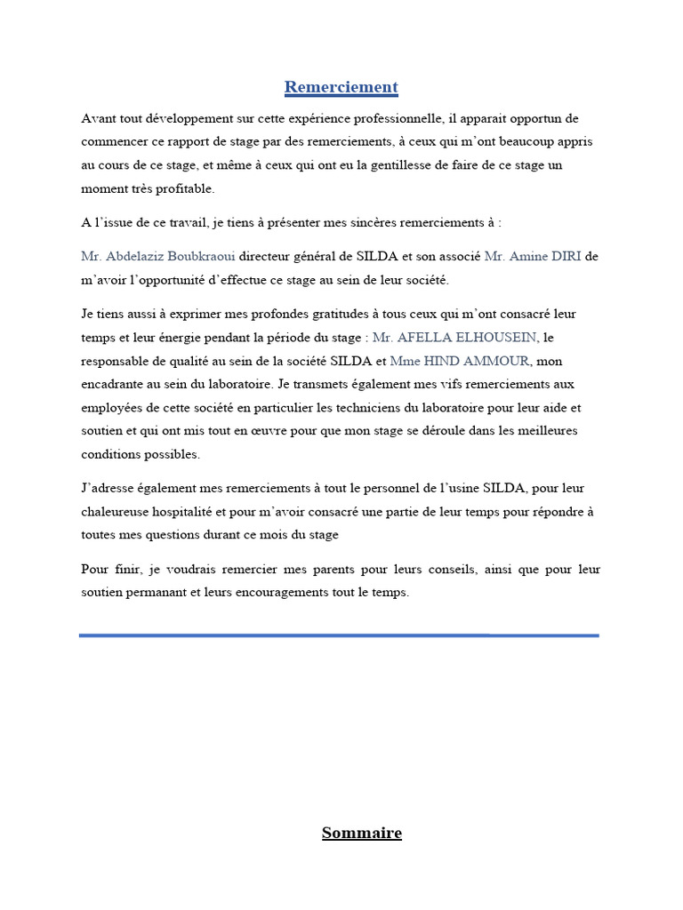 Remerciements pour le stage chez SILDA | PDF | Lait | Nutrition