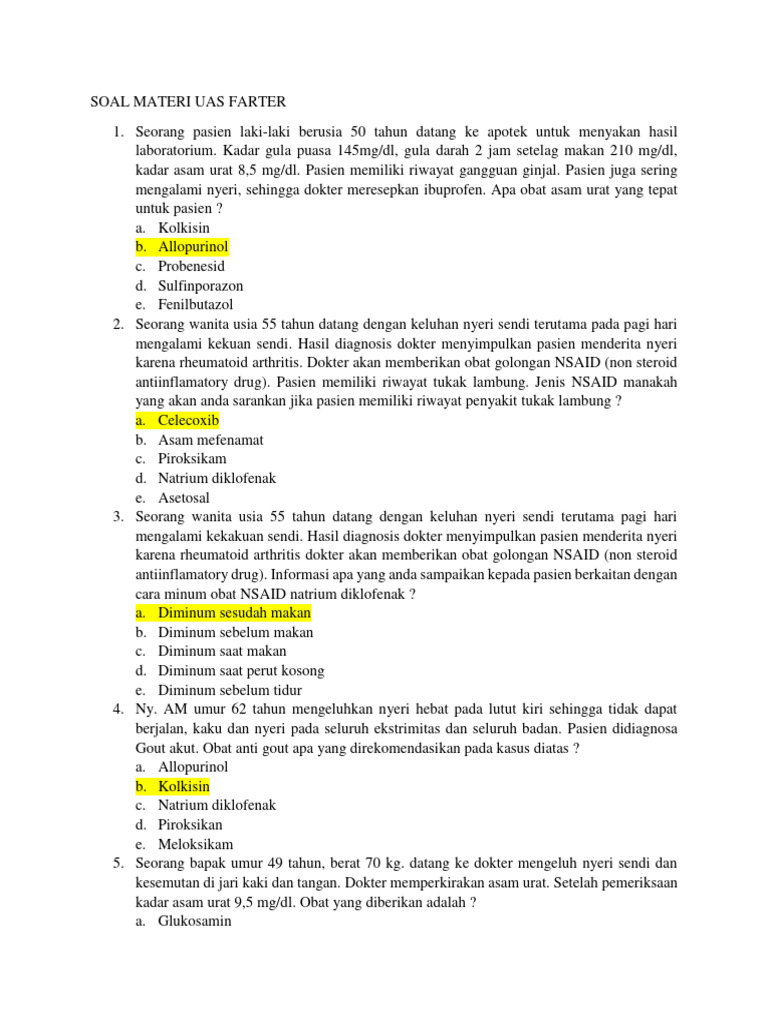 Latihan Soal Materi Uas Farter | PDF
