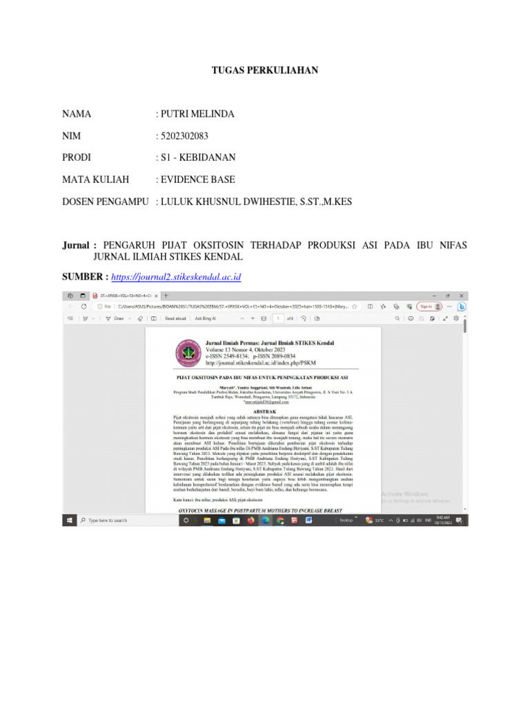 Tugas Perkuliahan EBM - NIM5202302083 - Putri Melinda | PDF | Pengembangan Diri | Kesehatan Holistik