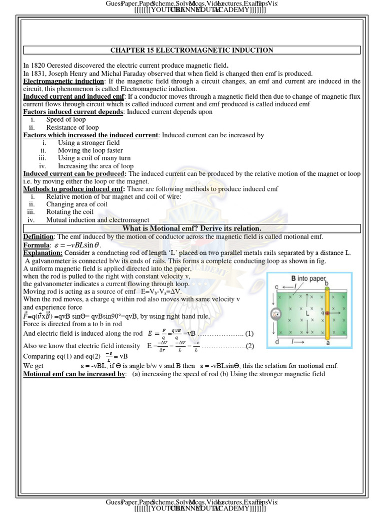 12th Physics CHP 15 Youth Notes | PDF | Electromagnetic Induction ...