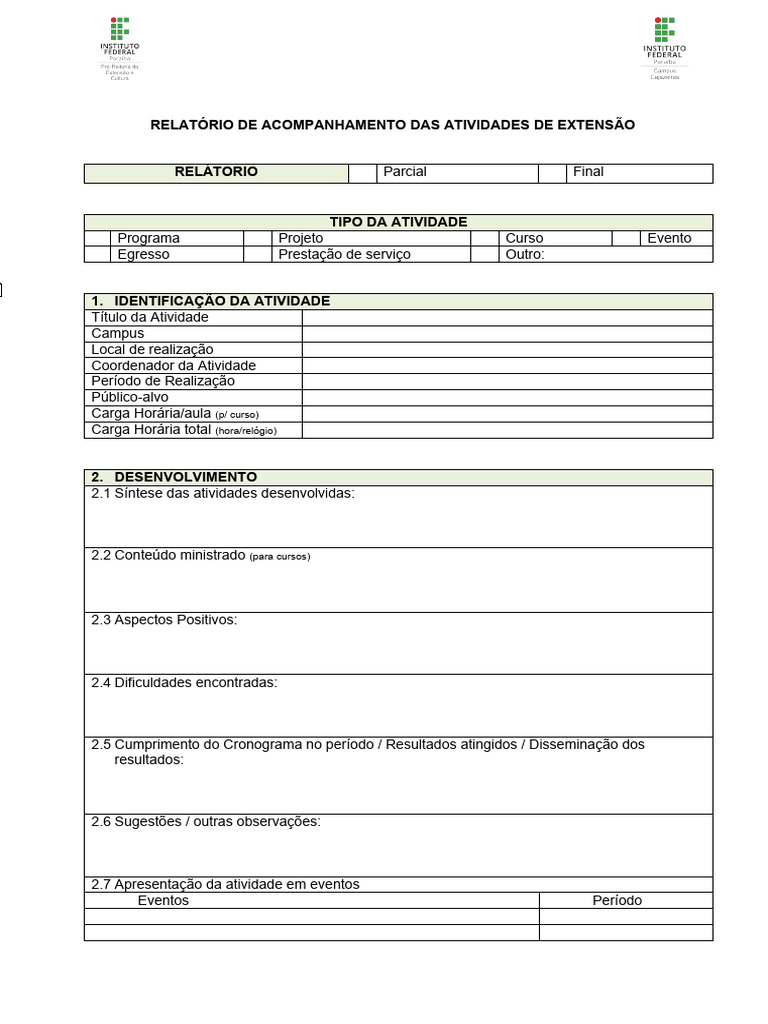 5 Modelo de Relatorio de Atividade de Extensao | PDF