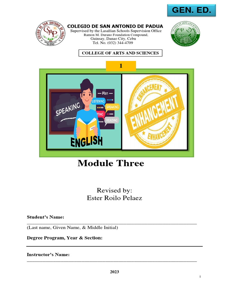 PREPARED English Enhancement 1 MODULE 3 PDF FIle 2022 2023 | Download Free PDF | Grammatical ...