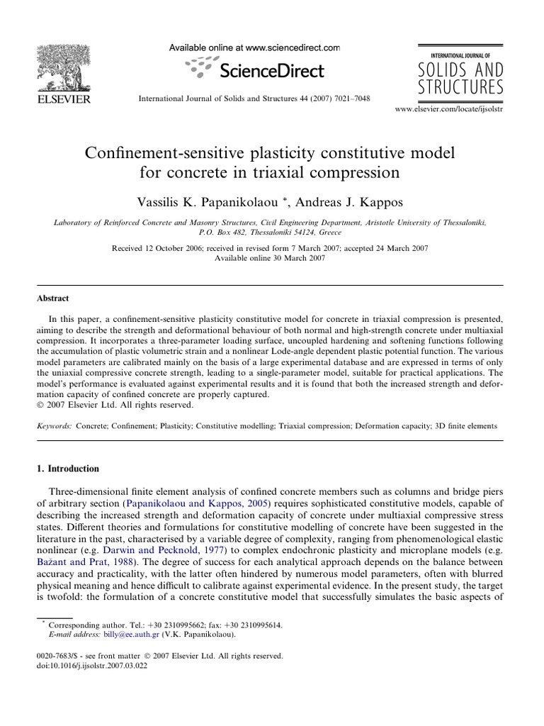 Confinement-Sensitive Plasticity Constitutive Model For Concrete in Triaxial Compression | PDF ...