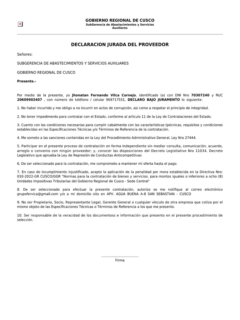 Declaracion Jurada | PDF | Gobierno | Justicia