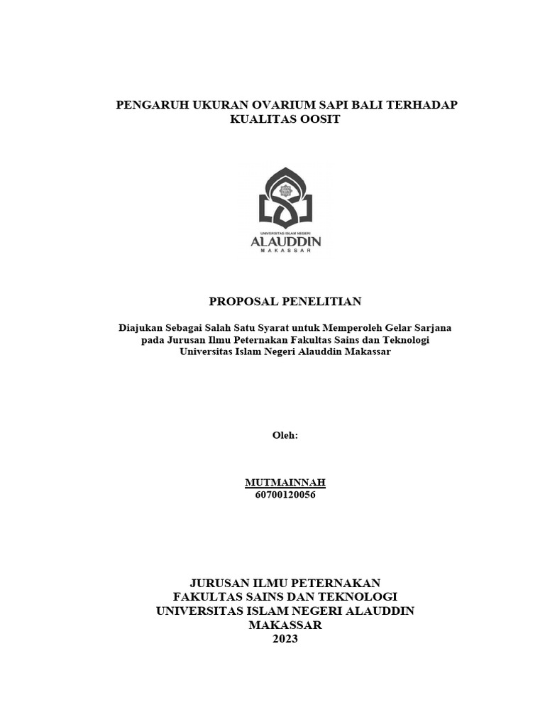 Ukuran Ovarium Sapi Bali dan Kualitas Oosit | PDF
