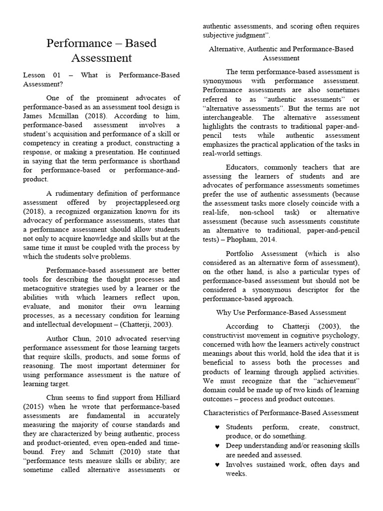 Lecture - Performance Based Assessment | PDF | Educational Assessment ...
