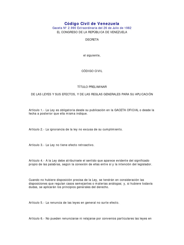 Codigo Civil de Venezuela 1982 | PDF | Instituciones sociales | Justicia