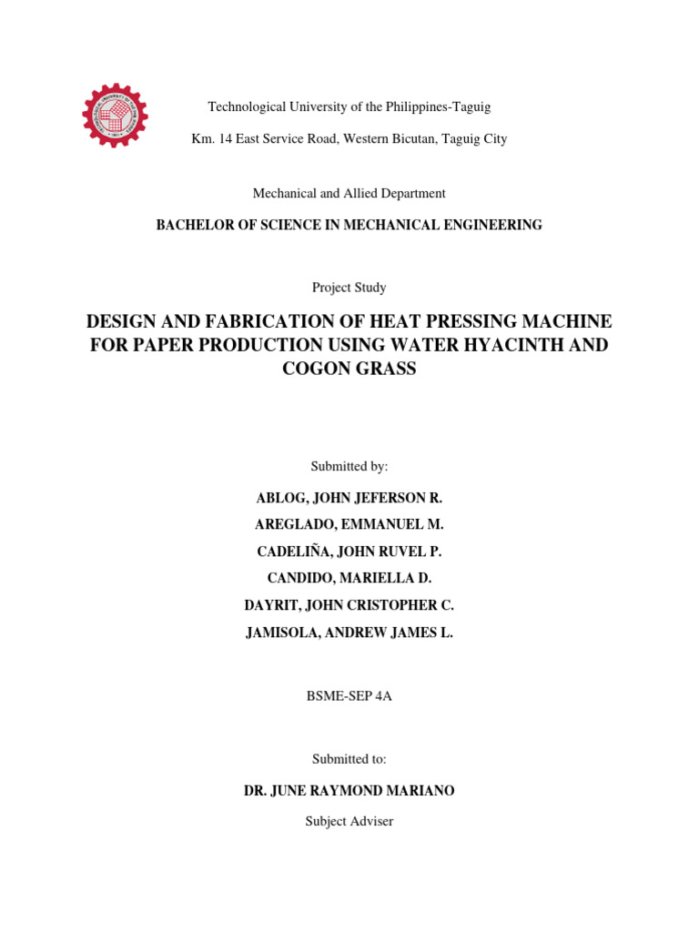 Design and Fabrication of Heat Pressing Machine For Paper Production ...