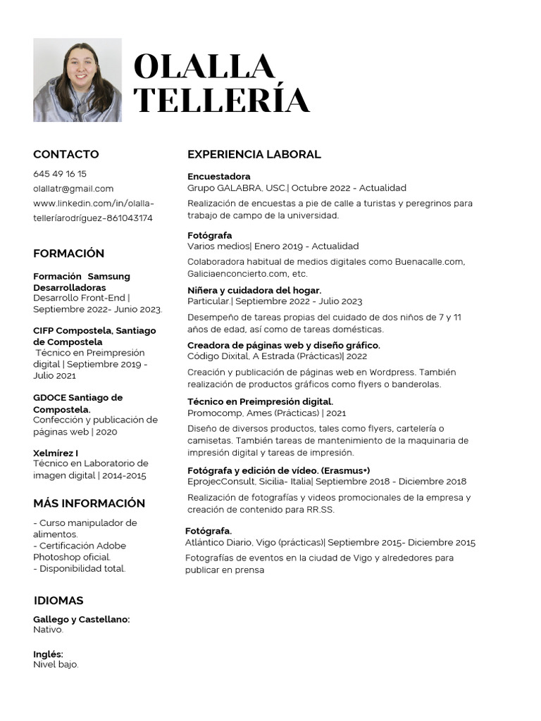 Experiencia Laboral y Formación de Olalla Tellería | PDF | Negocios