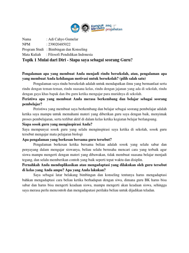 Topik 1 Mulai Dari Diri - Adi Cahyo Gumelar | PDF | Karier & Perkembangan