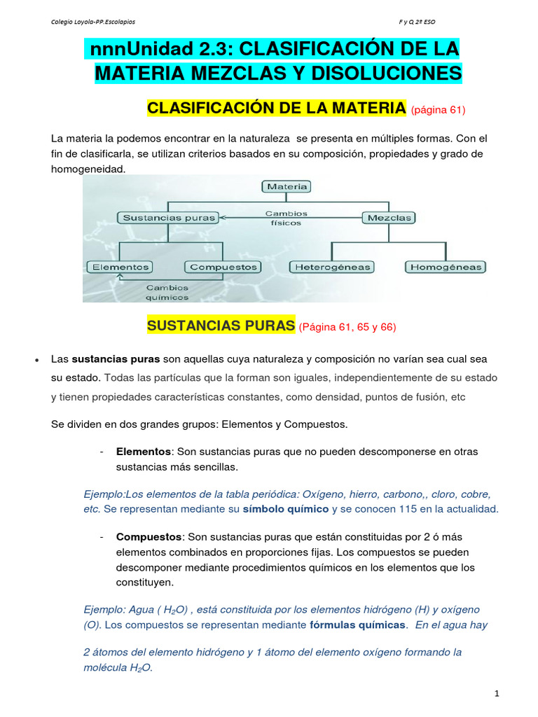 Unidad 2.3 MEZCLAS Y DISOLUCIONES | PDF | Elementos químicos | Mezcla