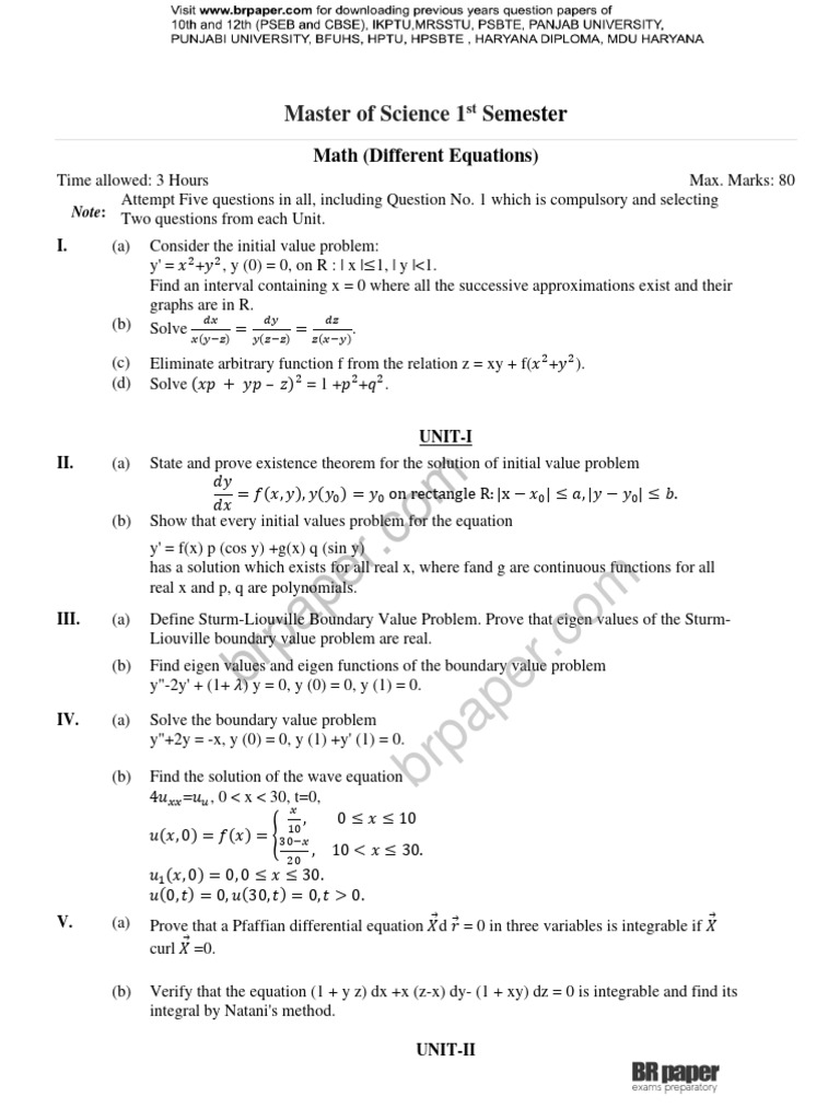 Math DE (1st) Dec2019 | PDF | Equations | Mathematical Physics