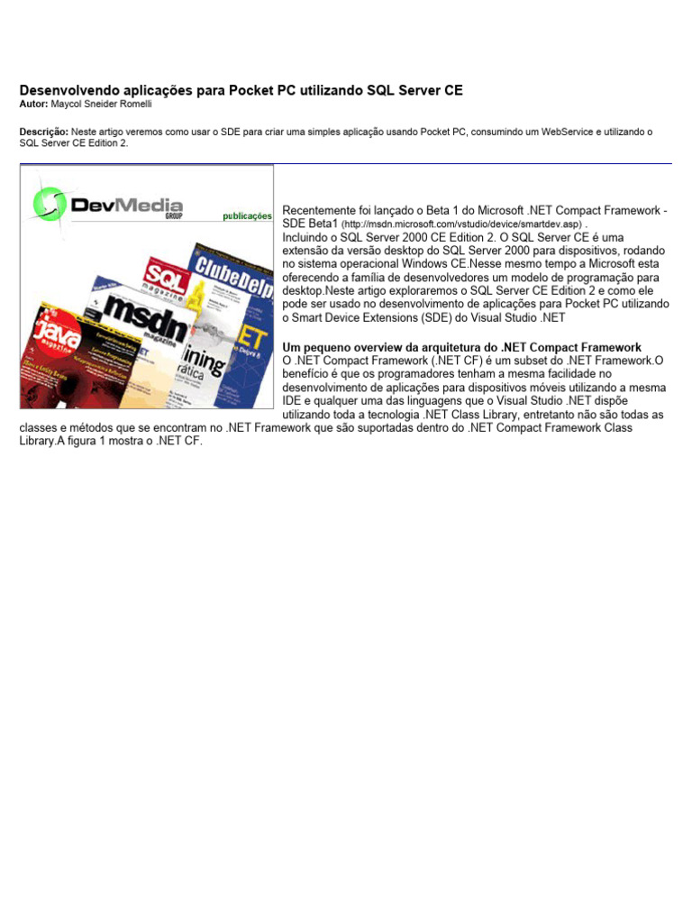 Desenvolvendo Aplicações para Pocket PC Utilizando SQL Server CE | PDF ...