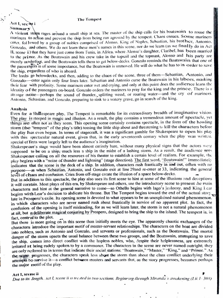 Act 1, Act 2 and Act 3 (Summary) | PDF | The Tempest