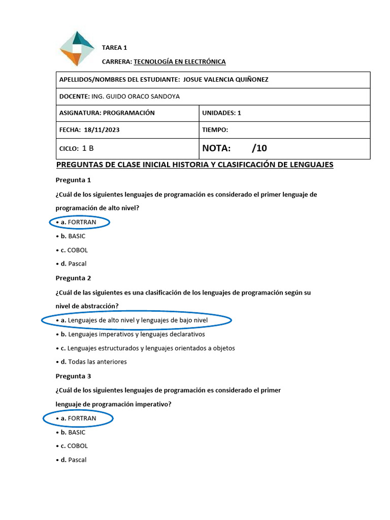 Preguntas Programación | PDF | Lenguaje de programación | C (lenguaje de programación)