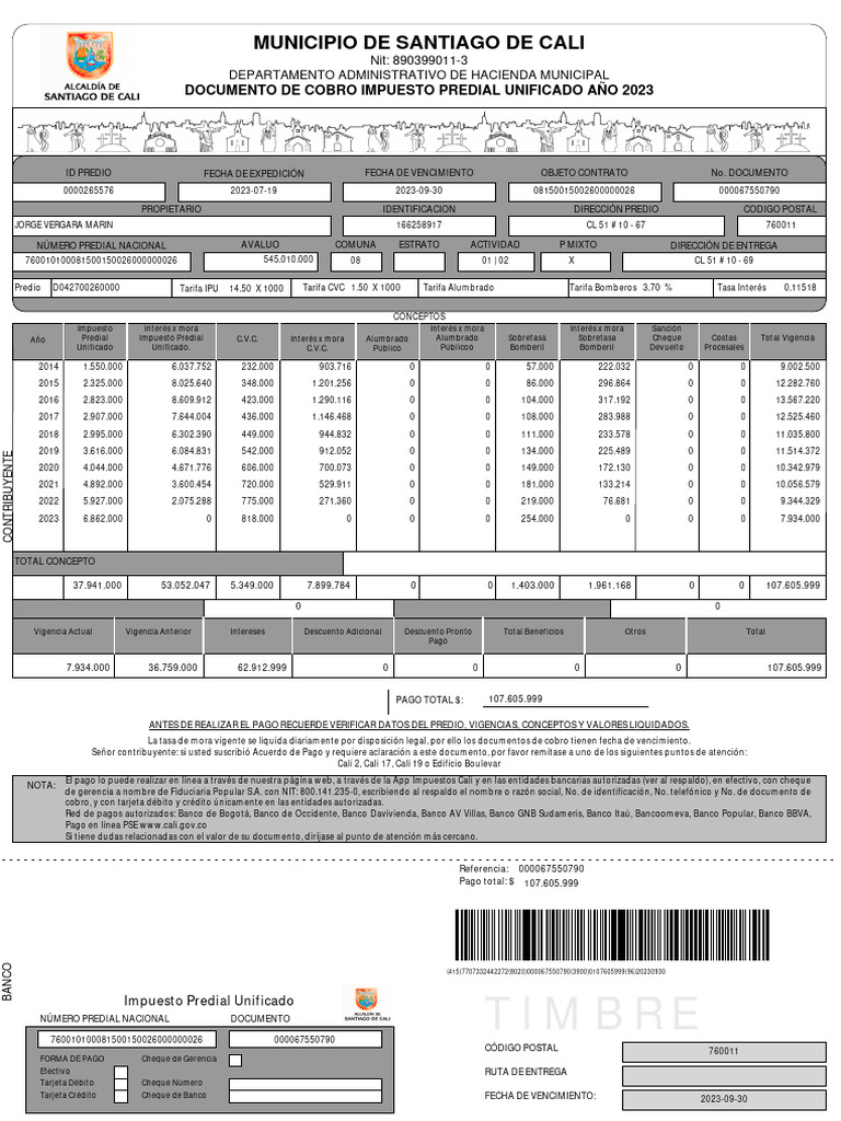 Factura Emcali | Descargar gratis PDF | Tarjeta de crédito | Bancos
